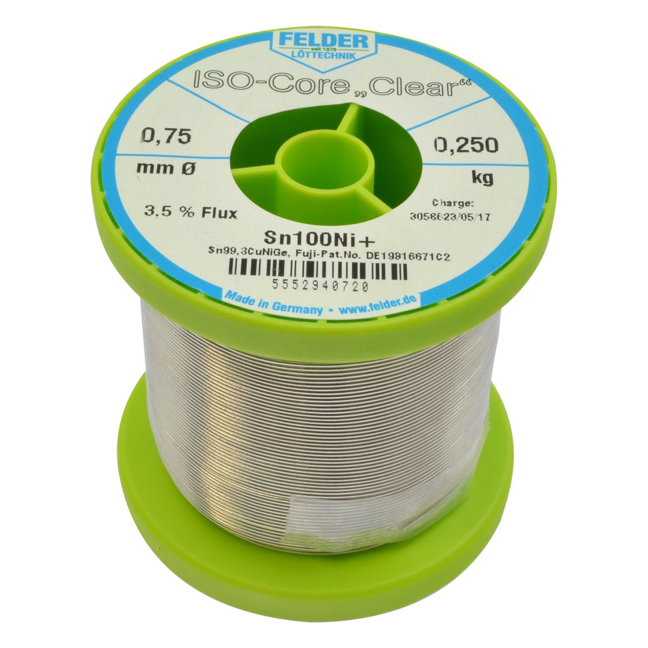 Elektro Lötdraht, Sn100Ni+, Sn99,3CuNiGe, ISO-Core-CLEAR, Ø 0,75 mm | 250 gr. | 0,75 mm | 805971